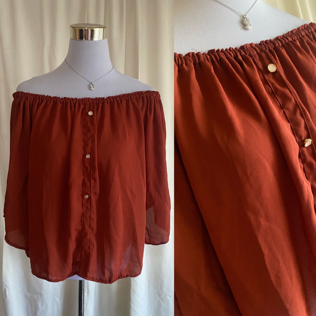 Rust Colored Off Shoulder Blouse, Women's Fashion, Tops, Blouses on ...