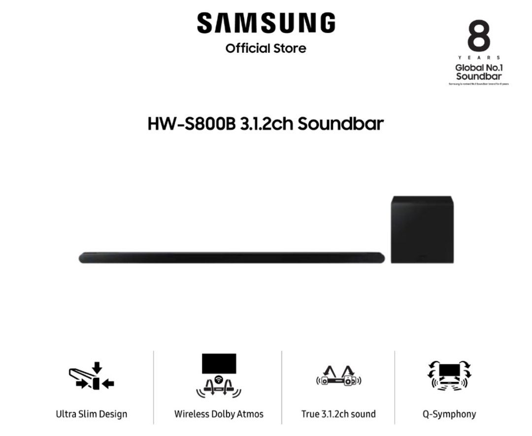 Samsung S800B Ultra Slim Soundbar with Subwoofer, TV & Home Appliances ...