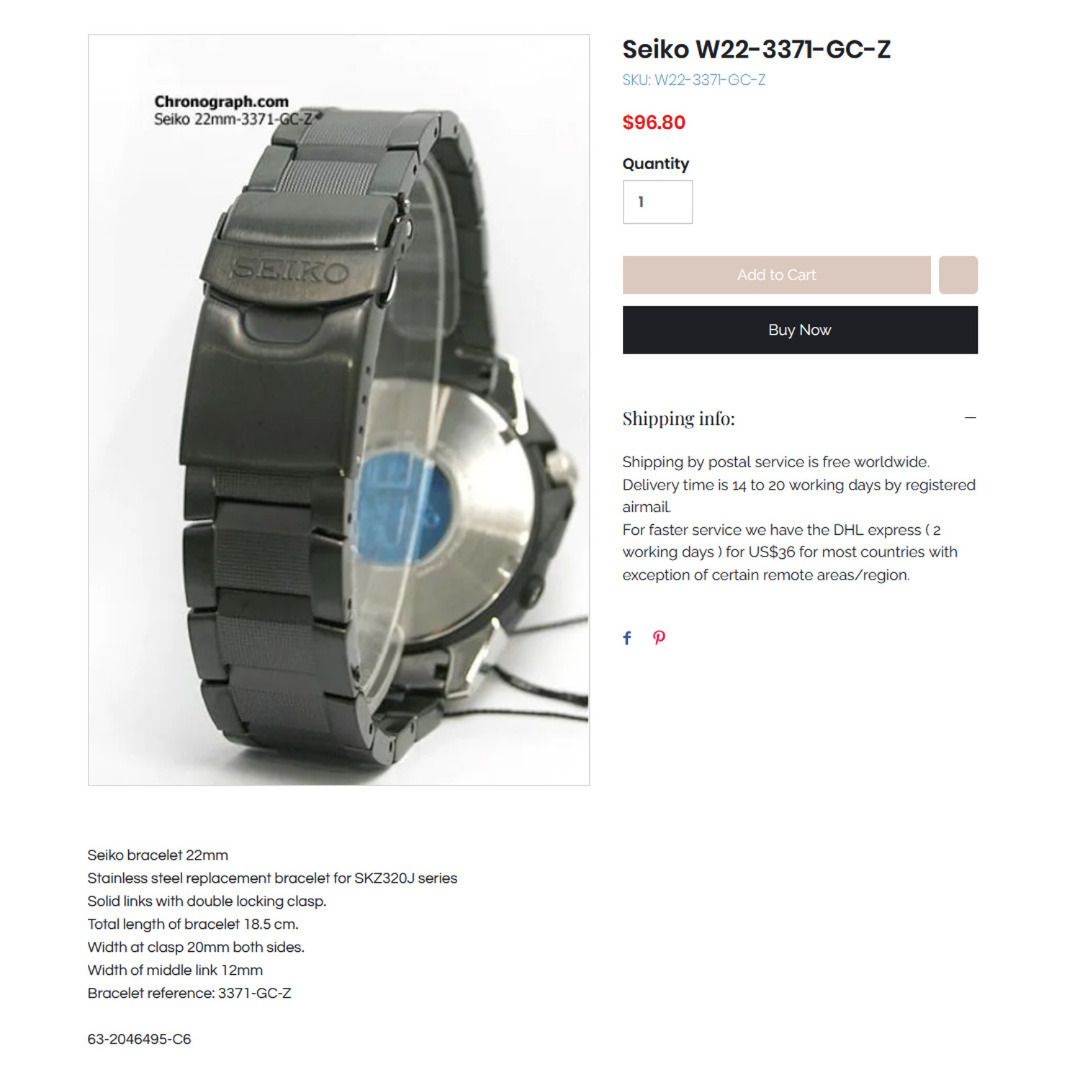 Seiko 5 Map Meter Solid Bracelet 22mm | SKZ221 SKZ223 SKZ225 SKZ227 ...