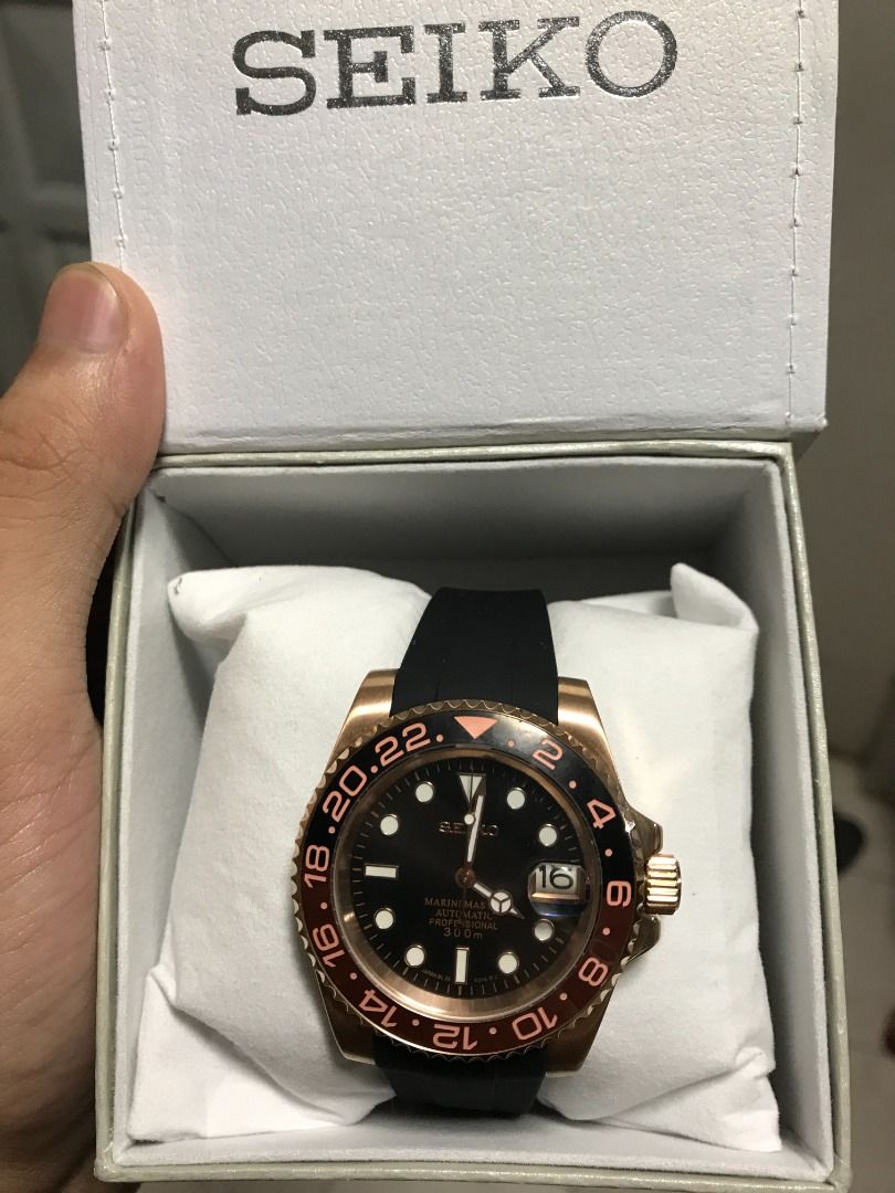 Seiko Rootbeer Oysterflex Submariner Mod (GMT look), Men's Fashion ...