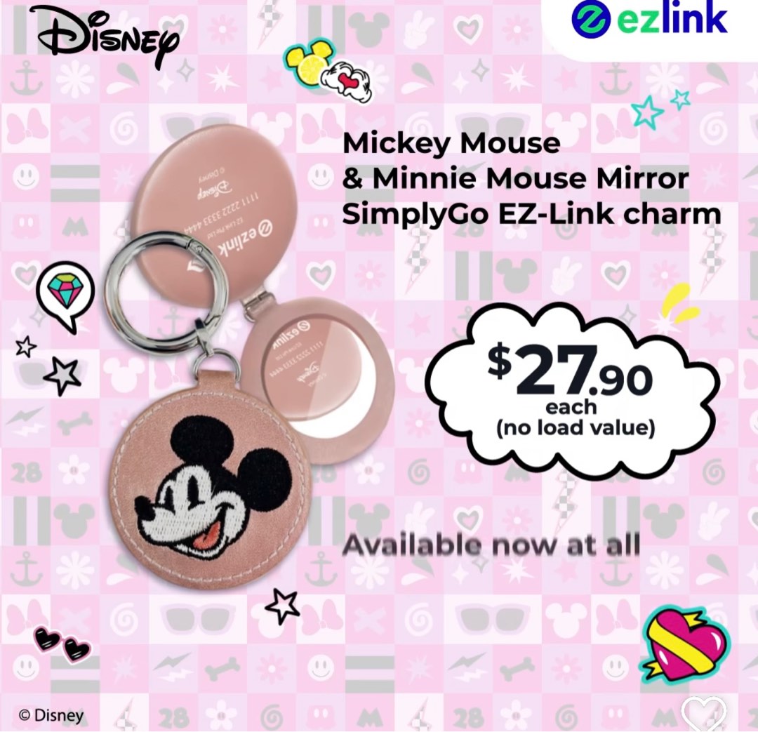Authentic Disney Mickey and Minnie Mouse simply go Ezlink EZ-Link charm tap bus mrt mirror ...