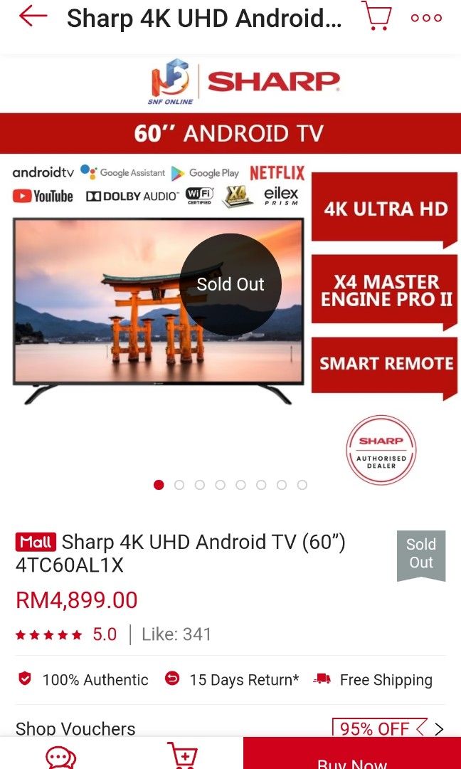 Sharp 4K UHD 60 inch TV, TV & Home Appliances, TV & Entertainment, TV on Carousell