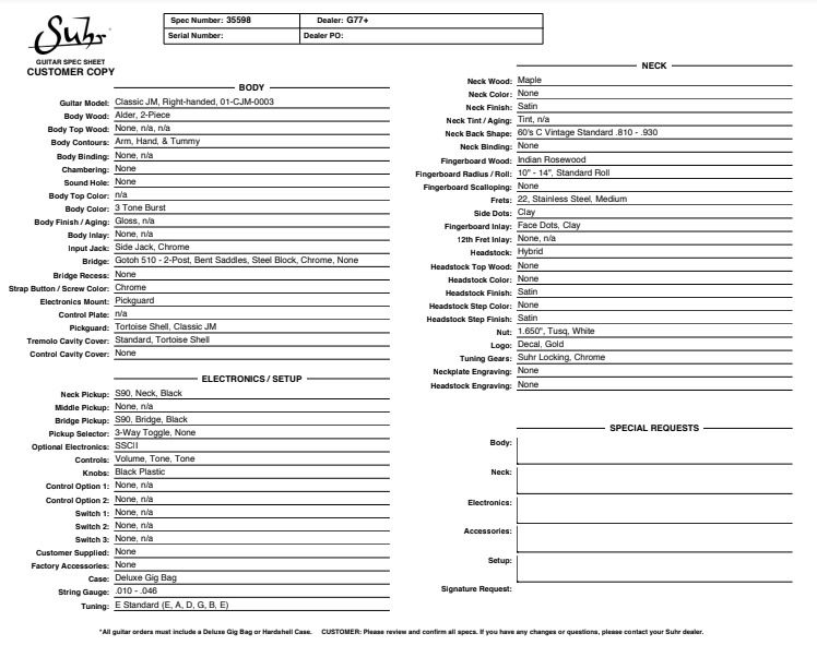 SUHR CLASSIC JM (Jazzmaster) Electric Guitar, Hobbies & Toys, Music ...