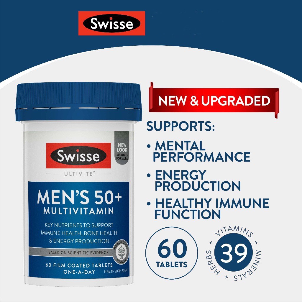 Swisse Ultivite Men's 50+ Multivitamin 60 Tabs, Health & Nutrition, Health Supplements, Vitamins ...