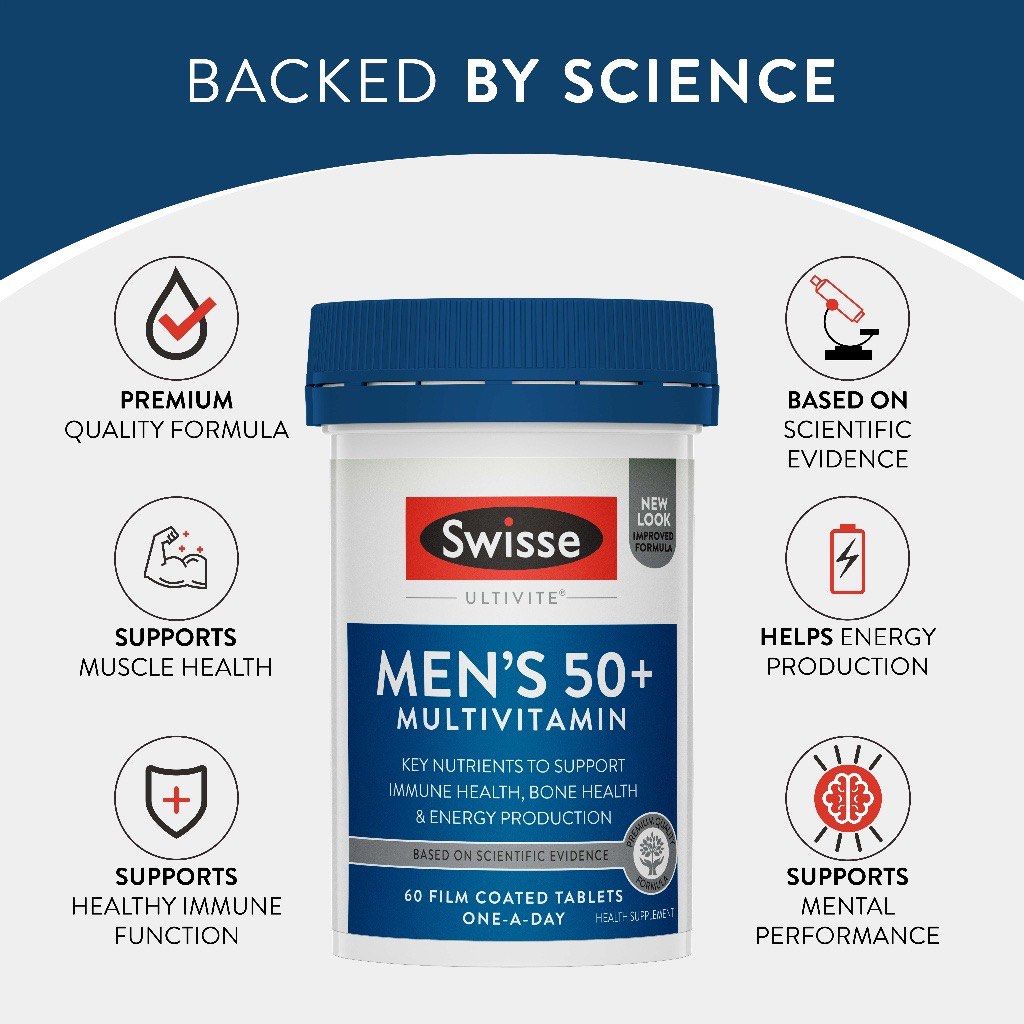 Swisse Ultivite Men's 50+ Multivitamin 60 Tabs, Health & Nutrition, Health Supplements, Vitamins ...