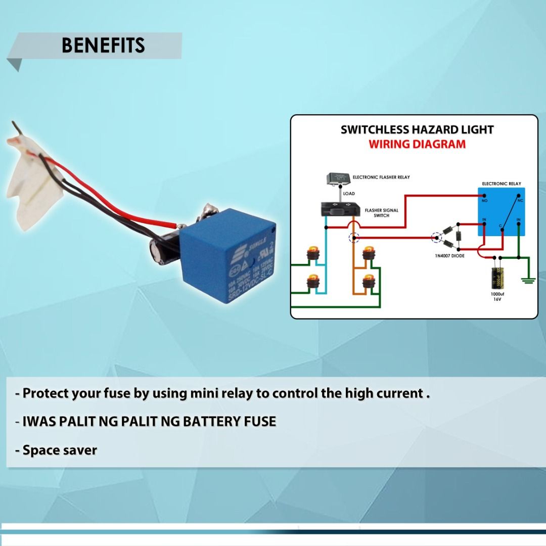 SWITCHLESS HAZARD MODULE MINI RELAY 5-PIN 10A, BEST FOR MOTORCYCLE ...