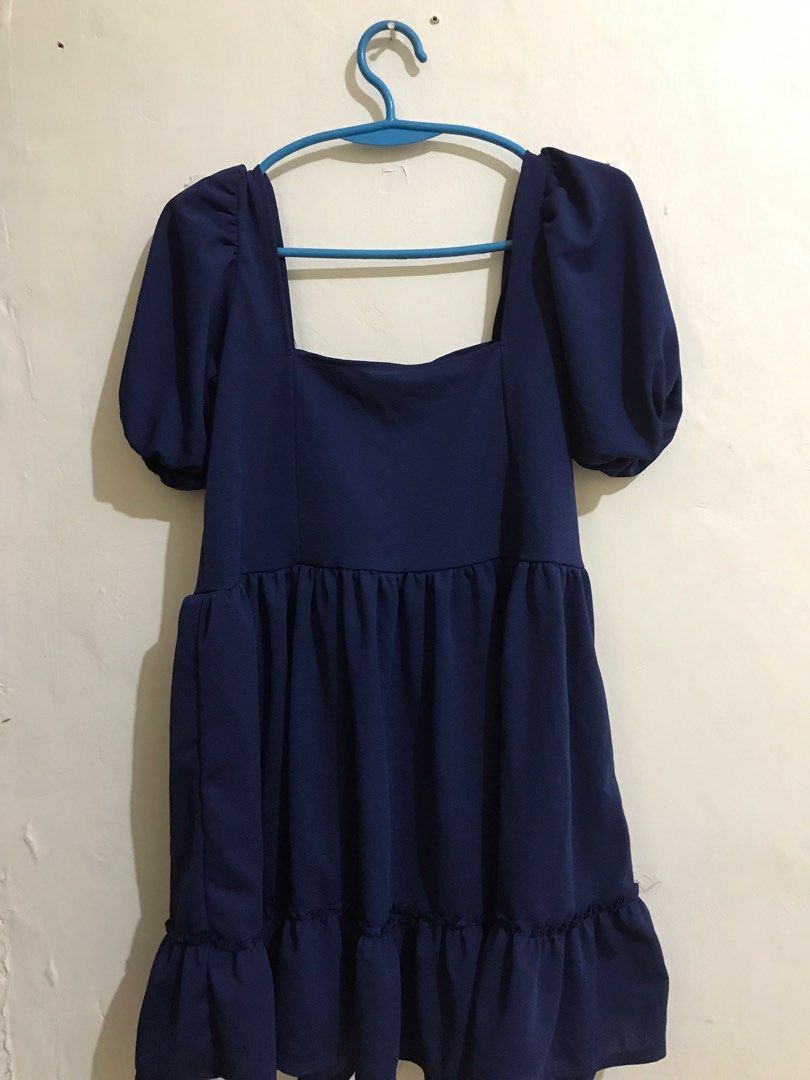 Taytay Navy Blue Puff Dress, Women's Fashion, Dresses & Sets, Dresses ...