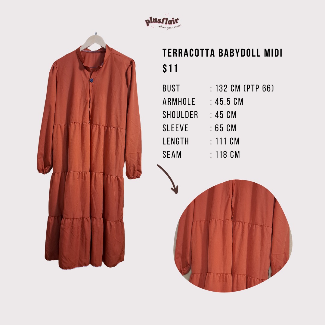 Terrocotta Babydoll Midi, Women's Fashion, Dresses & Sets, Dresses on ...