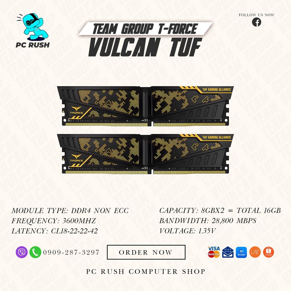 TFORCE VULCAN TUF Gaming Alliance 16GB (8GBx2) 3600MHZ DDR4 DESKTOP ...