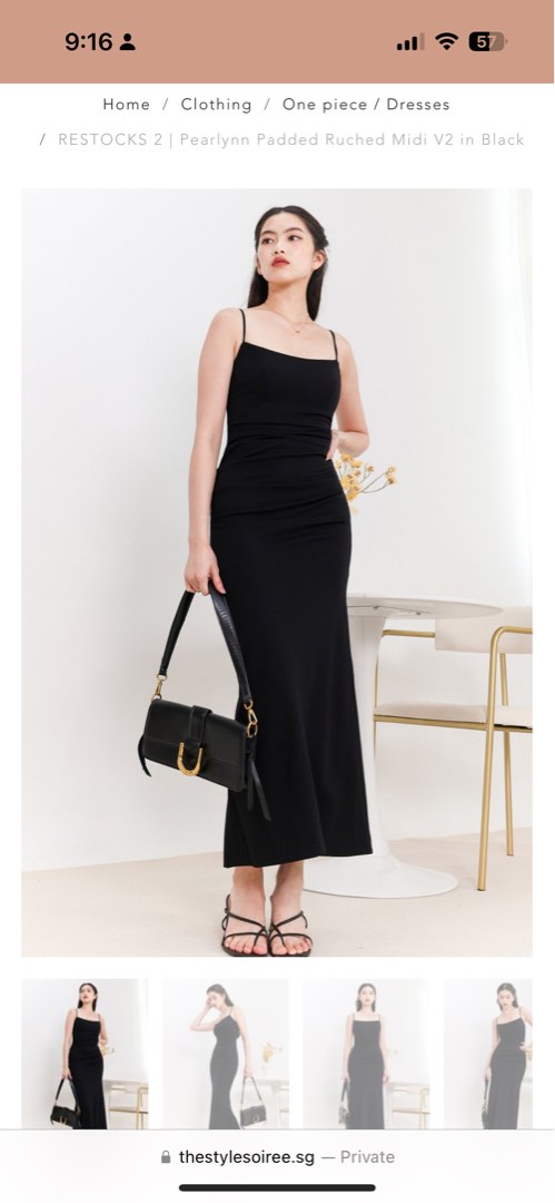 TSS Pearlynn Padded Ruched Midi in Black, Women's Fashion, Dresses & Sets, Dresses on Carousell