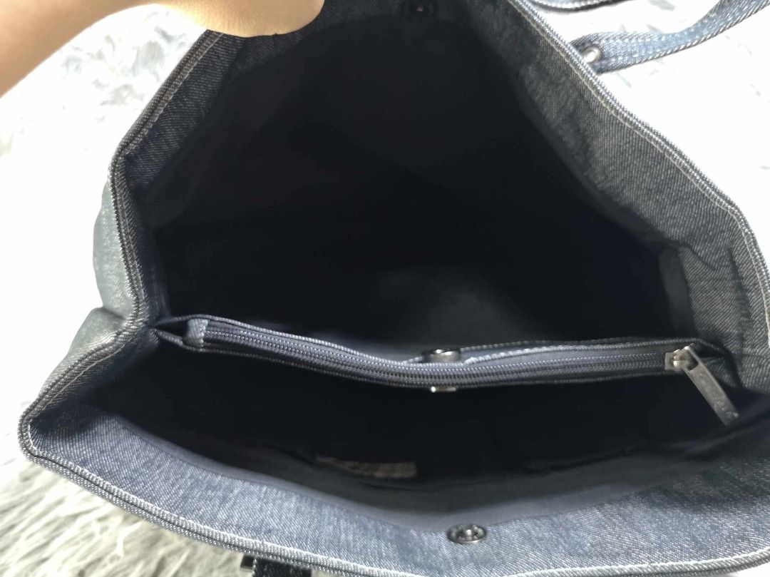 Theoria Black Denim Leather Tote Bag on Carousell