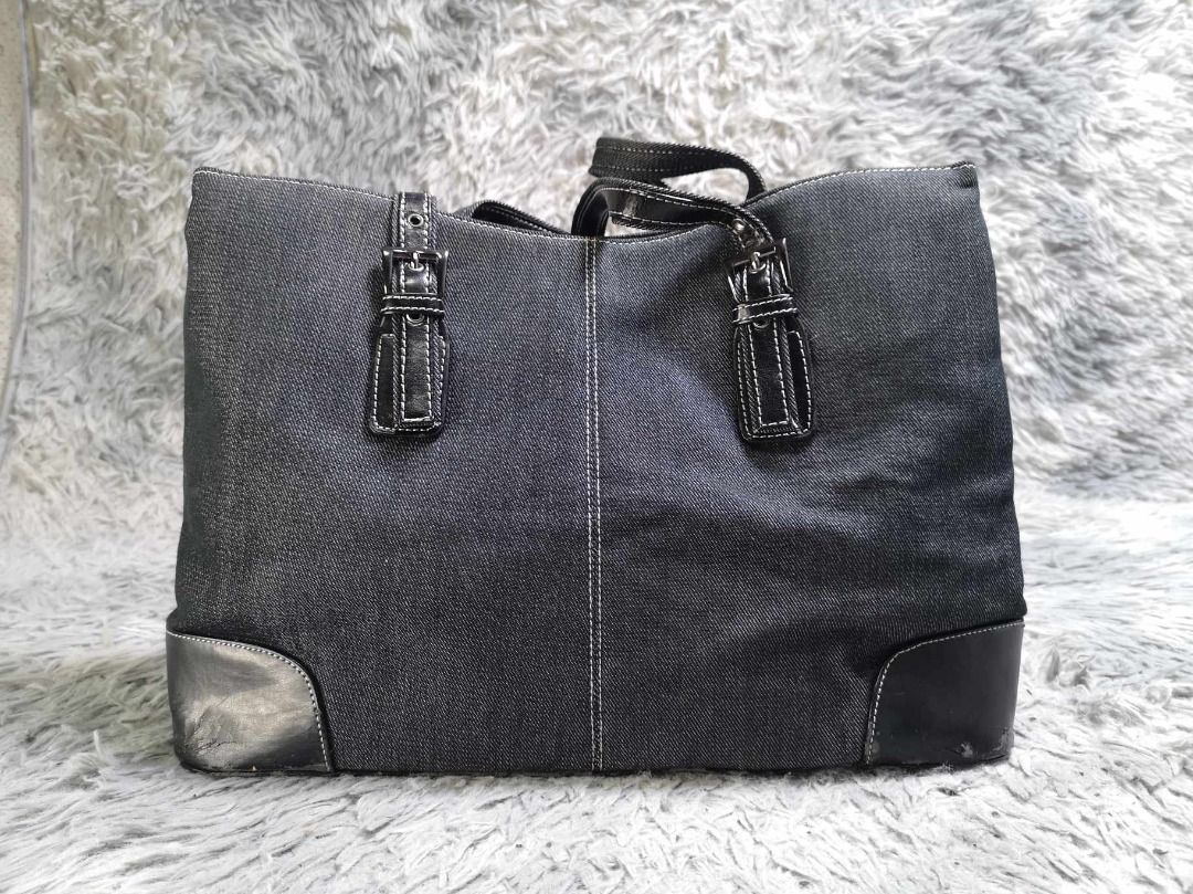Theoria Black Denim Leather Tote Bag on Carousell