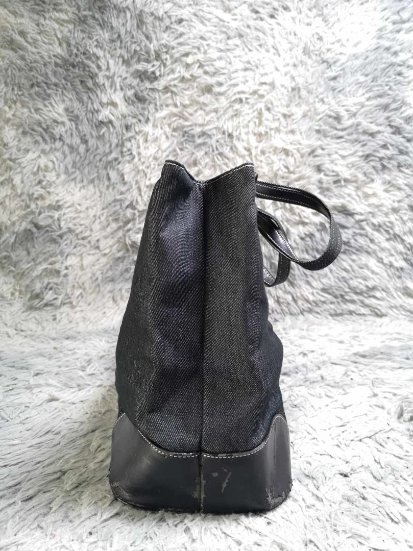 Theoria Black Denim Leather Tote Bag on Carousell
