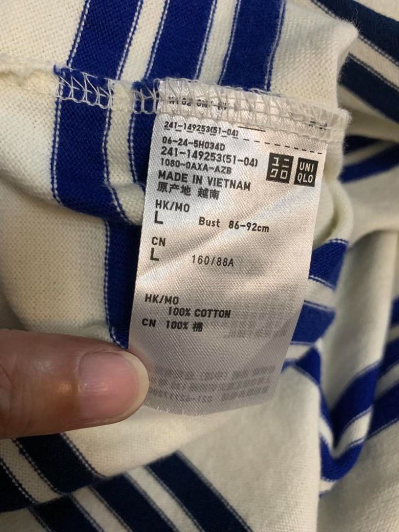 UNIQLO blue striped boatneck 3/4 sleeves classic style supima cotton ...