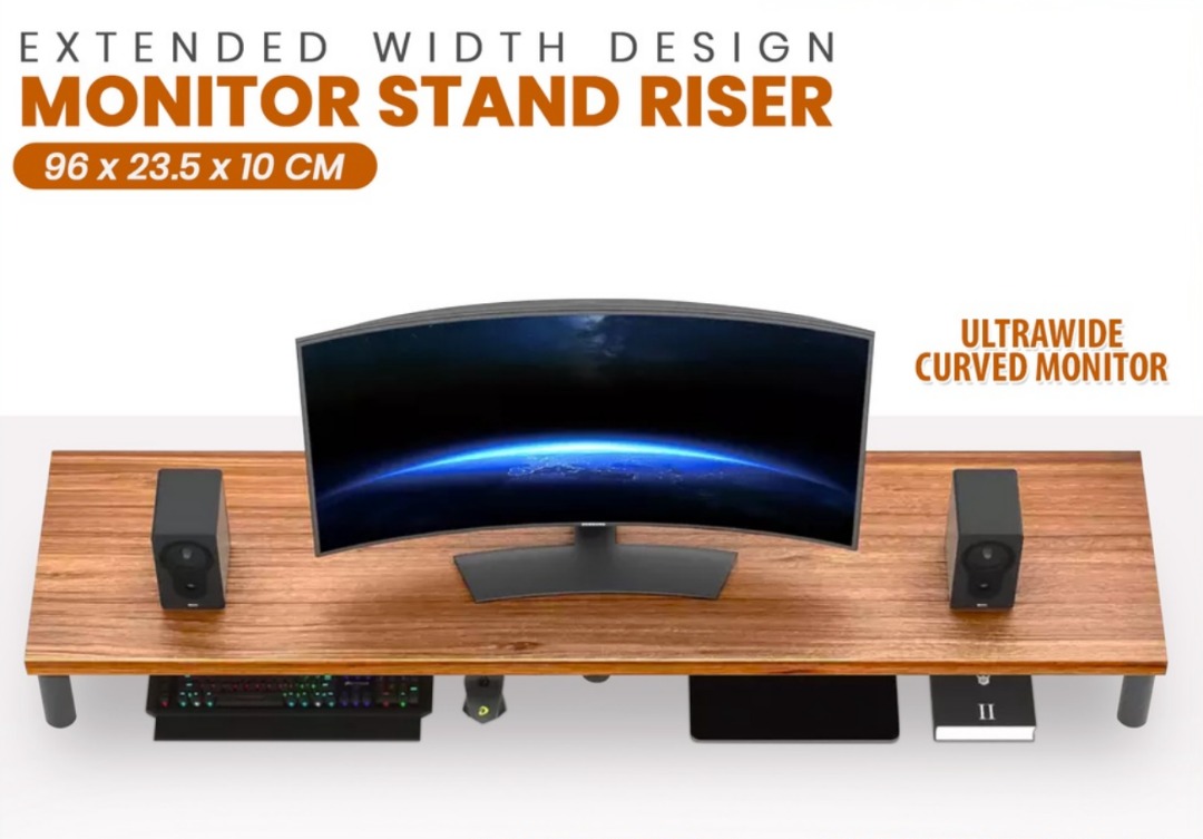 Universal Wooden Monitor Stand Extended Width Monitor Riser Laptop ...
