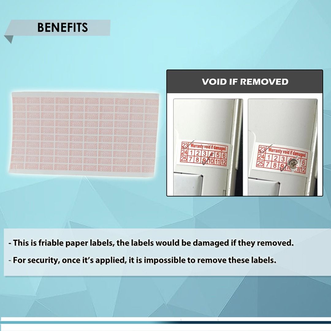 WARRANTY STICKER (100-PCS/1-SHEET), WARRANTY VOID IF DAMAGED PROTECTION ...