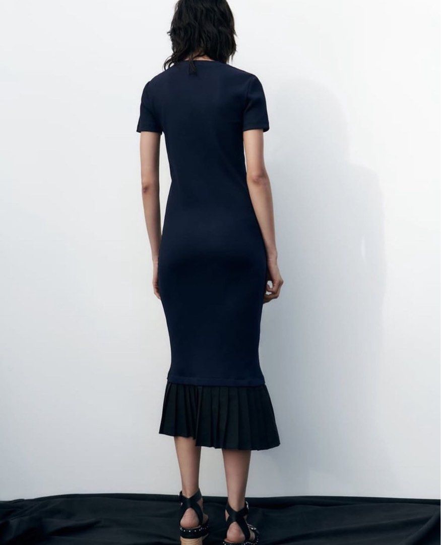 Zara Pleated Navy Blue Dress, Women's Fashion, Dresses & Sets, Dresses ...