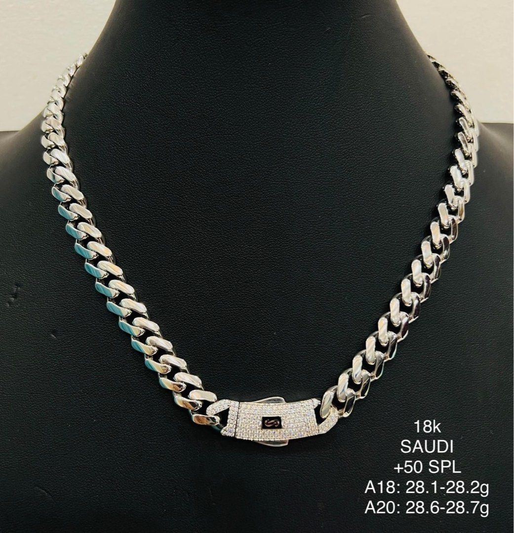 18k gold monaco chain plain/with russian stone white gold, Men's ...