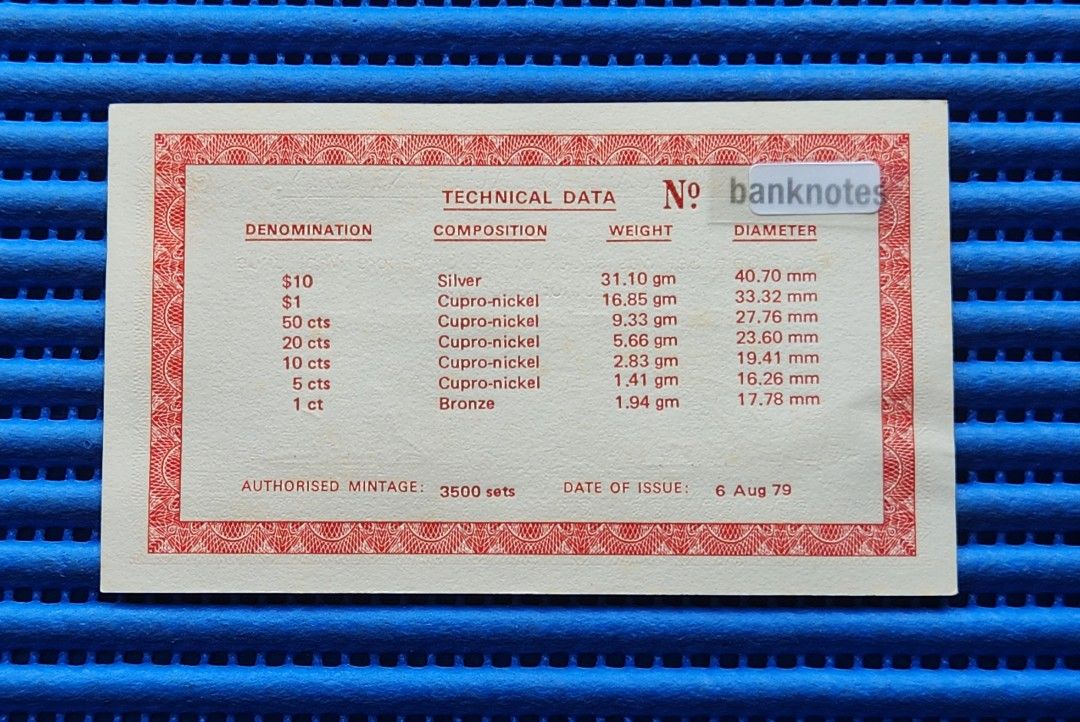 1979 Singapore Proof Coin Set ( 1 Cent, 5, 10, 20, 50 Cents, $1 & $10 ), Hobbies & Toys ...