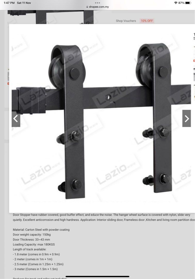 2 meters Single Black Sliding Hanging Wood Barn Door Roller Wheel Rail ...