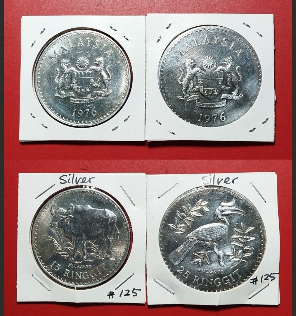 2pcs RM15 Seladang & RM25 Enggang 1976 Ori Silver Coins #125, Hobbies ...