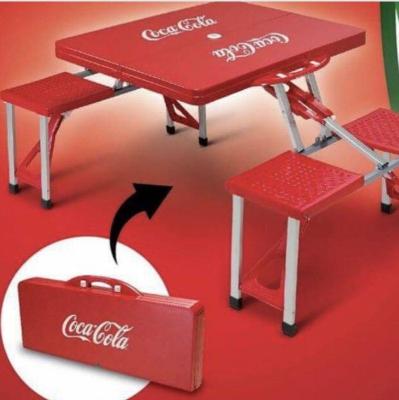 Coca Cola foldable picnic table with chairs, Furniture & Home Living ...