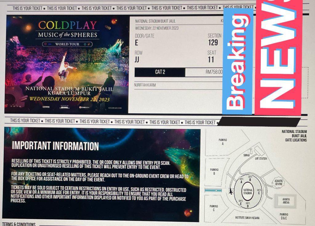 COLDPLAY IN KUALA LUMPUR TICKET x1, Tickets & Vouchers, Event Tickets ...