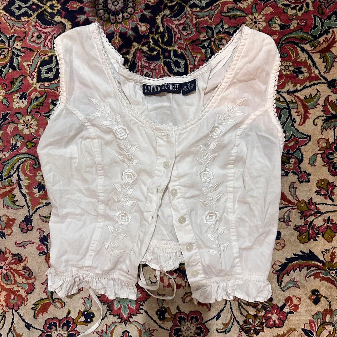 Cotton Express Cottagecore White Ribbon Tie Back Linen Picnic Top ...