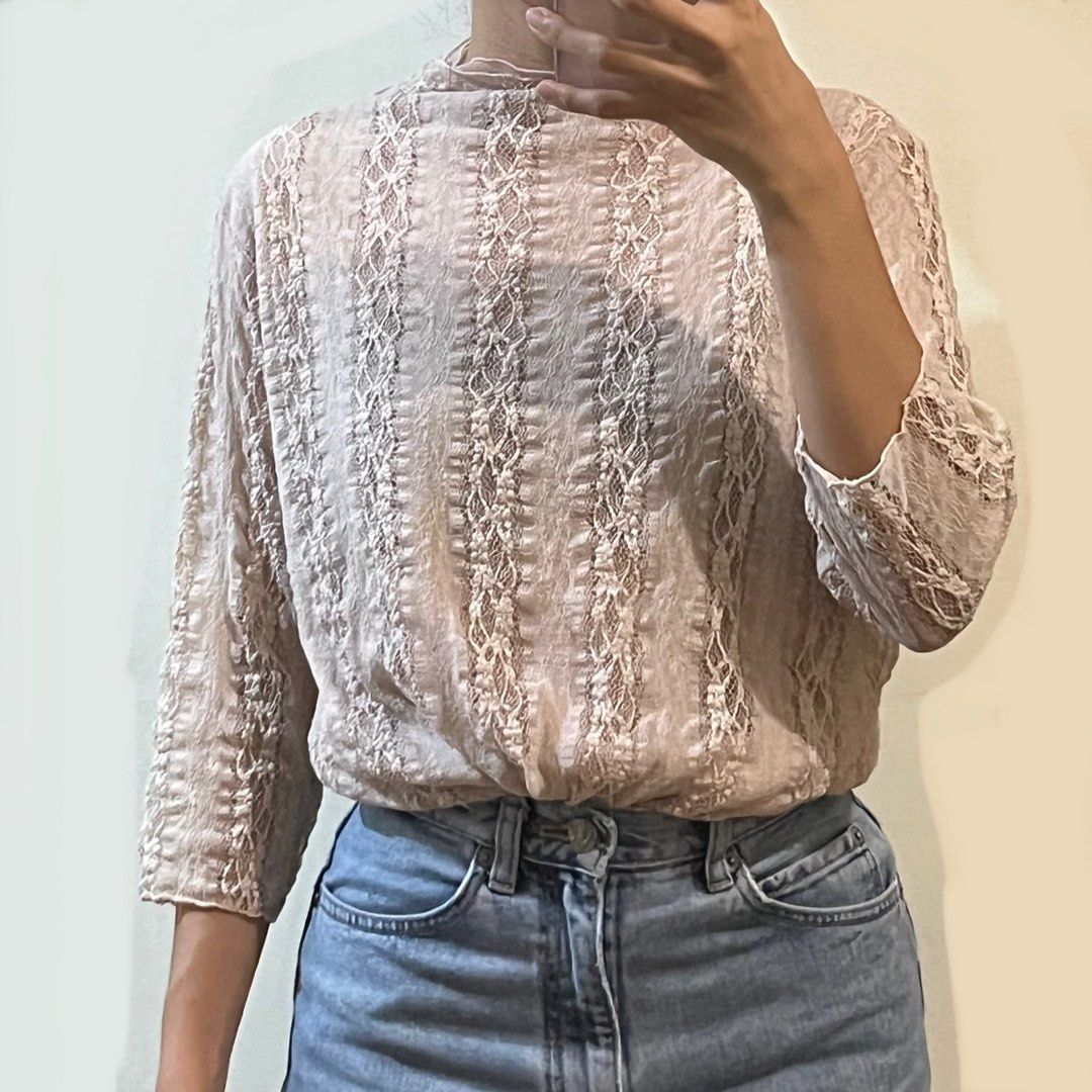 dainty lace top, Women's Fashion, Tops, Blouses on Carousell