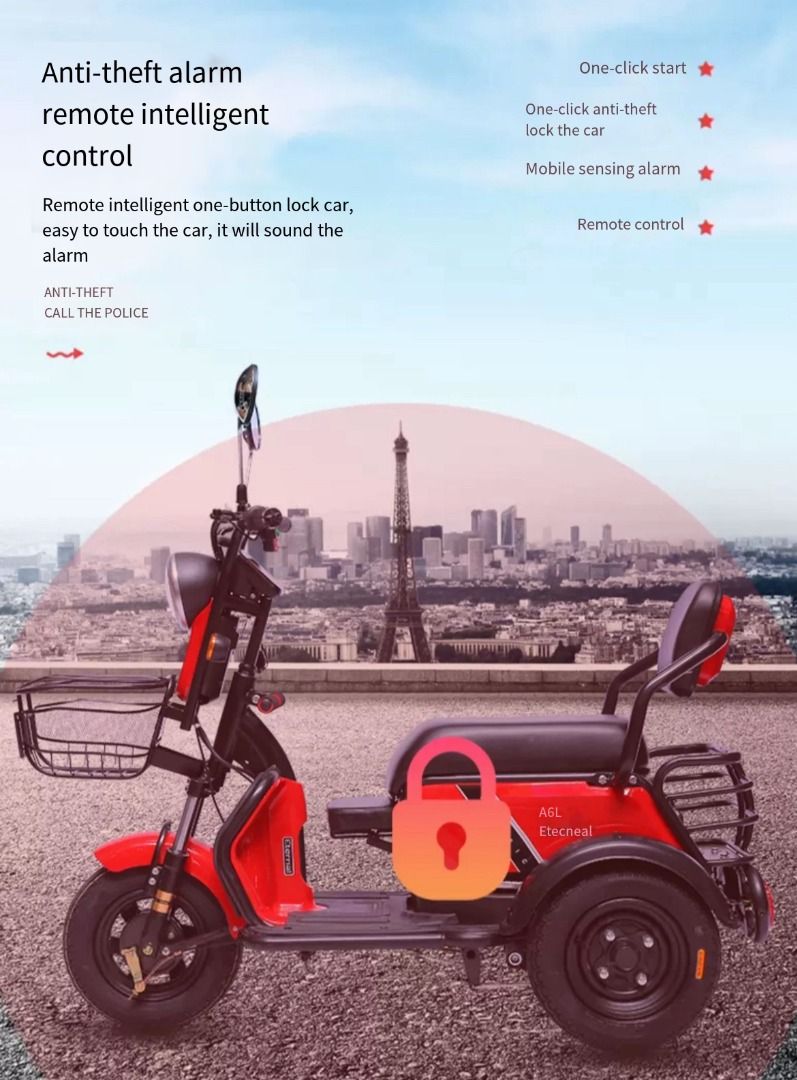 Family-Friendly Electric Tricycle with Three Wheels, maximum power of ...