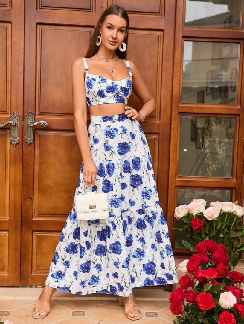 Floral Print Blue and White Coordinates, Women's Fashion, Dresses ...