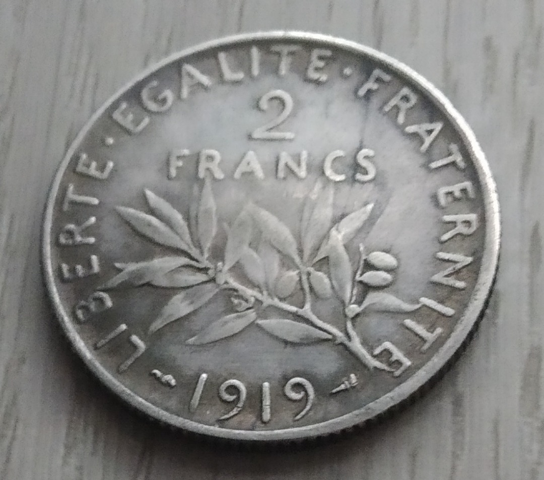 France 1919 2 Francs Silver Coin With Nice Details, Hobbies & Toys ...