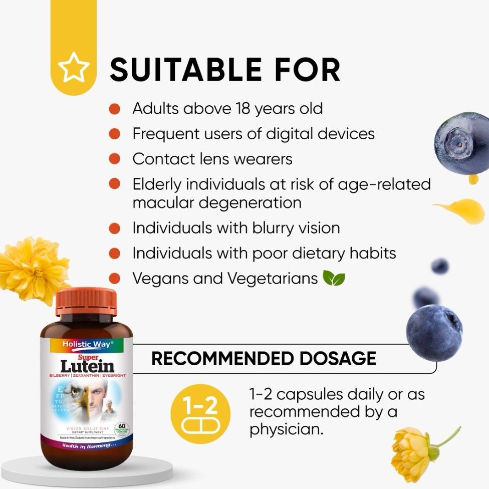 Holistic Way Super Lutein *60 Vegetarian Capsules Manufactured in New ...