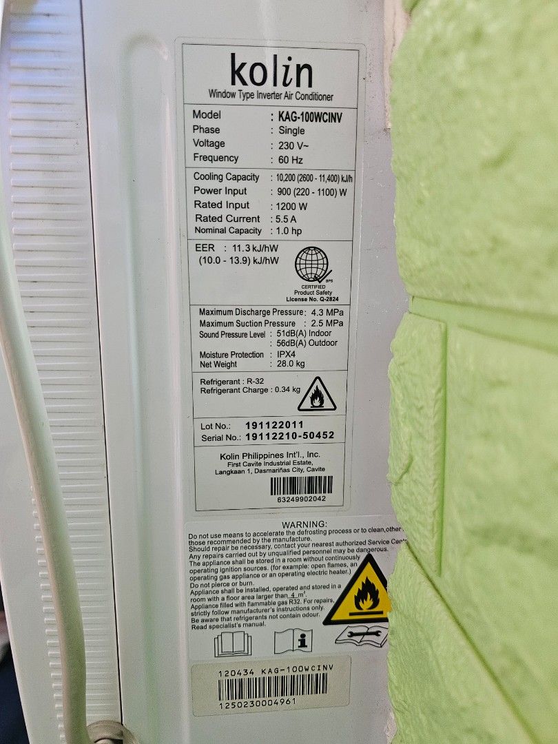 Kolin 1hp Inverter Window Type AC (Quad Series), TV & Home Appliances ...