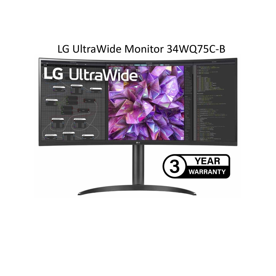 LG 34WQ75C-B 34-inch QHD (3440 x 1440) curved IPS monitor with KVM ...