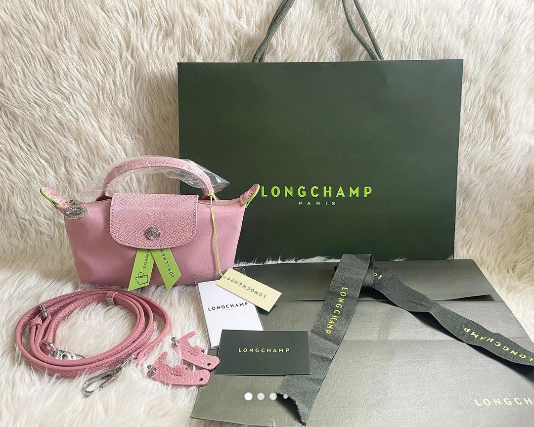 Longchamp pouch w/ sling petal pink, Luxury, Bags & Wallets on Carousell
