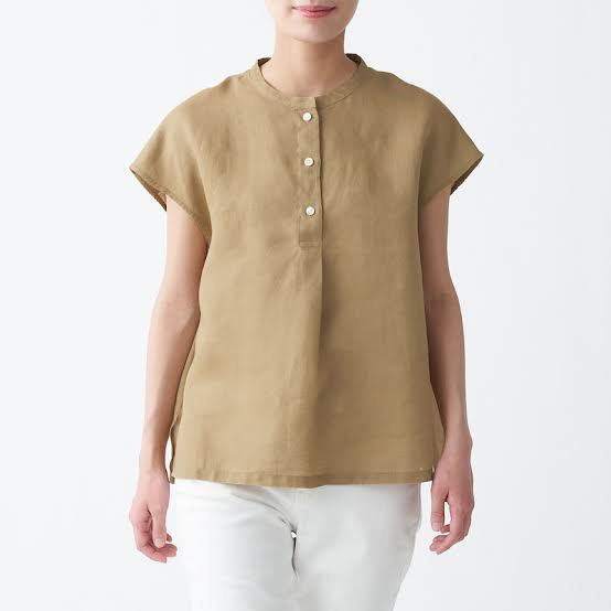 MUJI light beige linen top, Women's Fashion, Tops, Blouses on Carousell