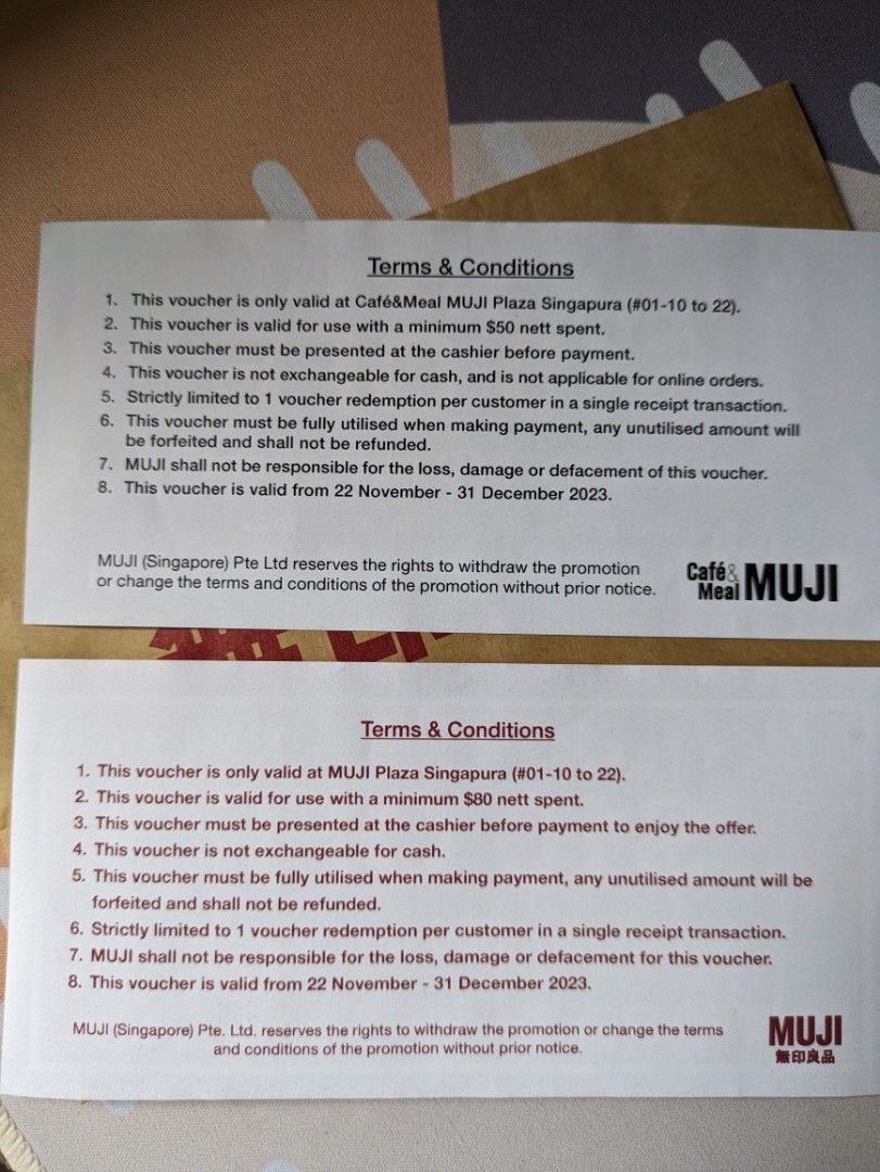 Muji Voucher, Tickets & Vouchers, Vouchers on Carousell