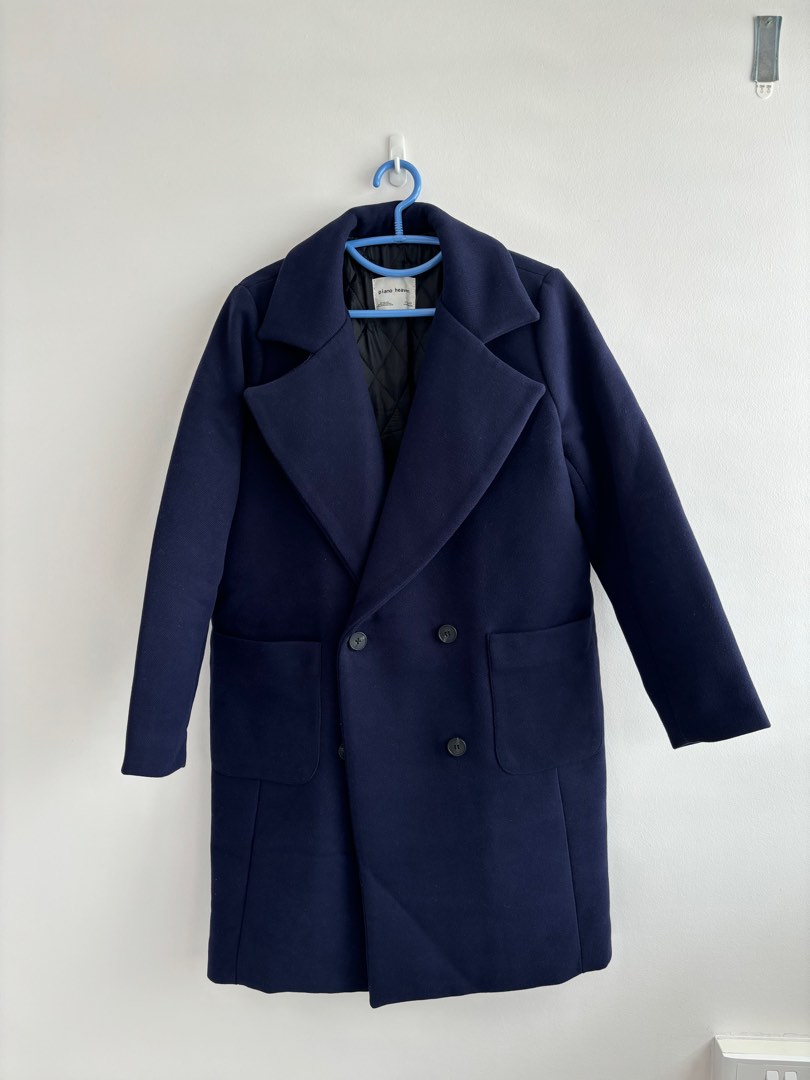 Navy Blue Autumn/Winter Long Coat | Made in Korea, Women's Fashion ...