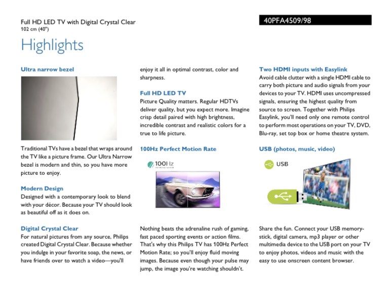 Philips TV 4500 Series Full HD LED TV 40PFA4509/98 Phillips, TV & Home ...