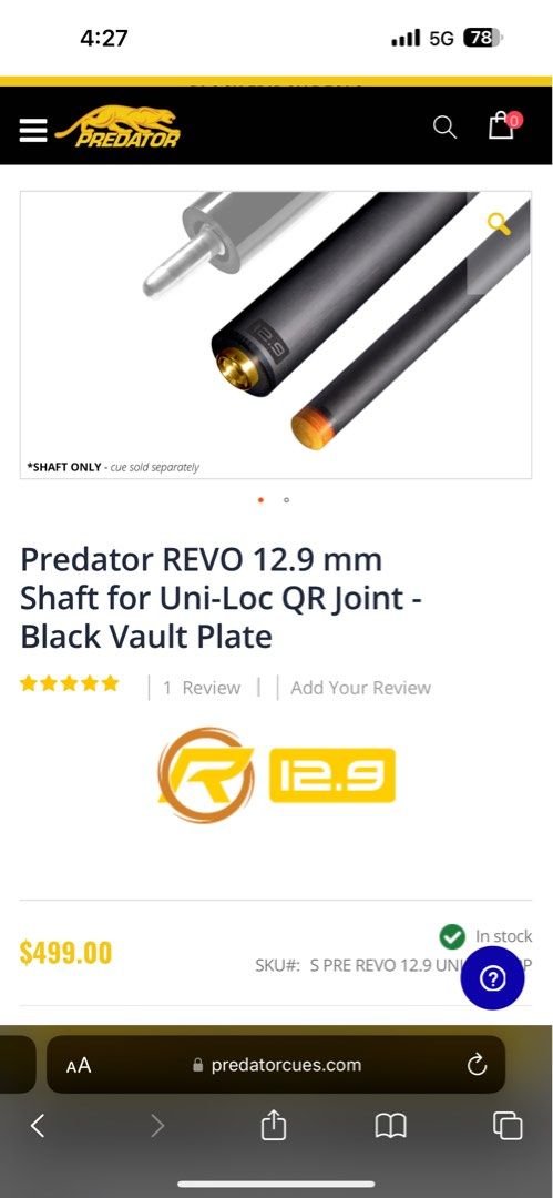 Predator Revo shaft, Sports Equipment, Sports & Games, Billiards ...