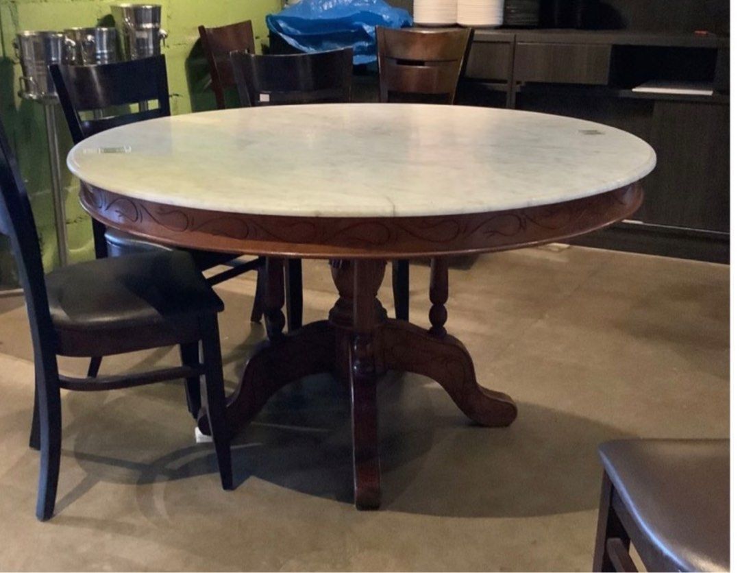 Round marble Kopitiam table (2 available), Furniture & Home Living ...