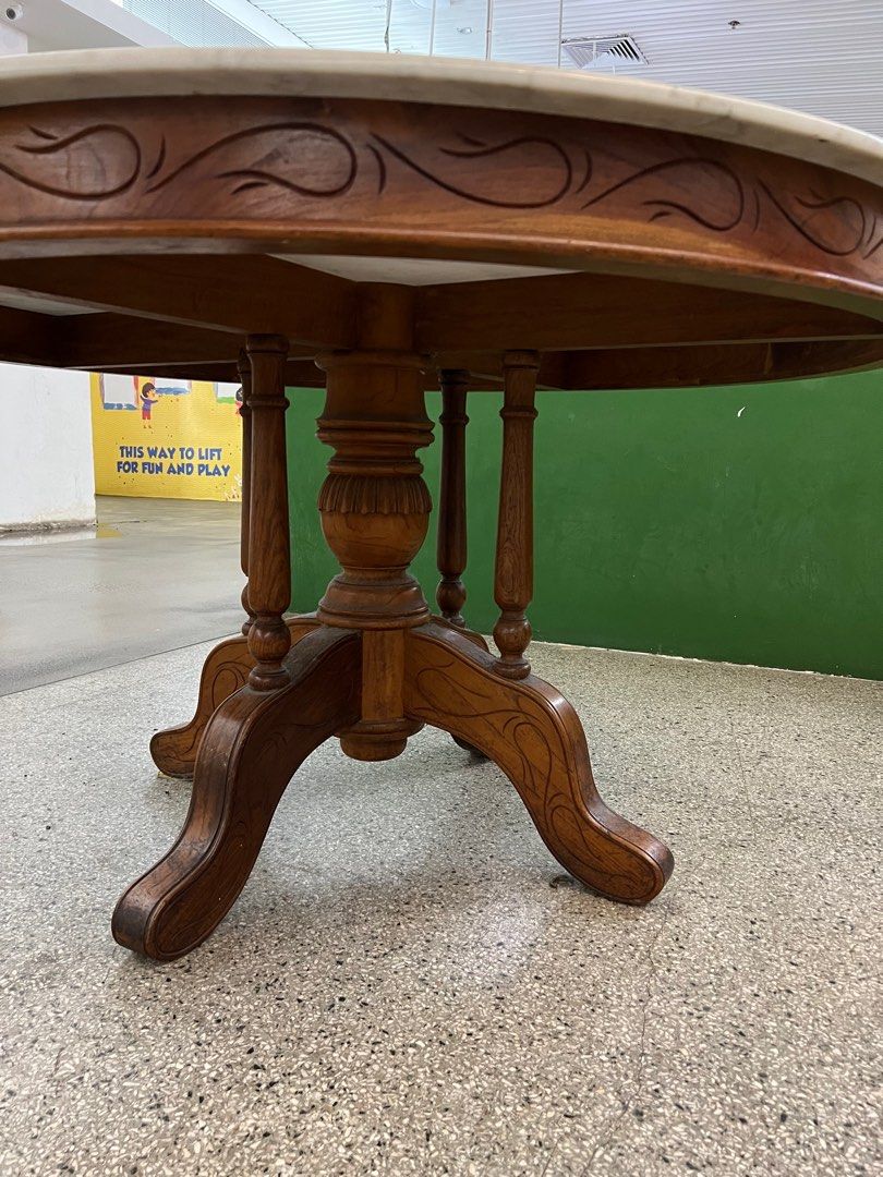 Round marble Kopitiam table (2 available), Furniture & Home Living ...