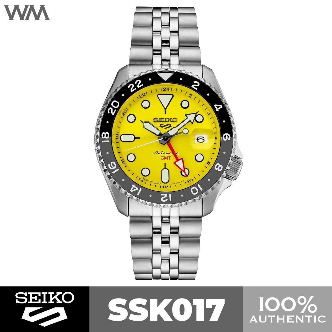 Seiko 5 Sports US Exclusive SKX GMT Yellow Dial Gold Accent Stainless ...