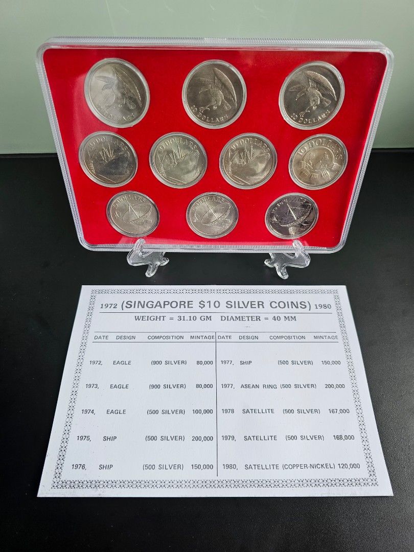 Singapore 1972-1980 Complete Set of $10 Uncirculated Silver Coins - Sea ...