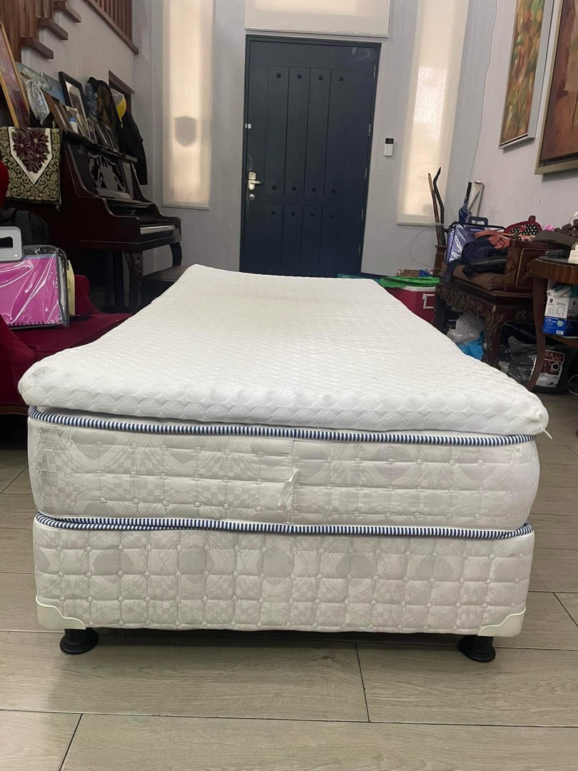 Single Spring Type Bed (includes mattress, mattress topper, and frame ...