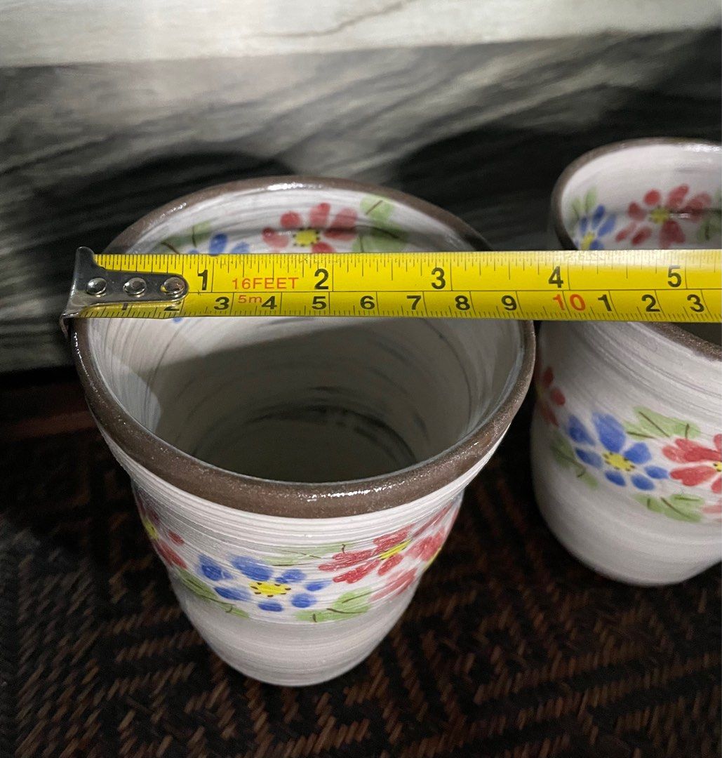 STONEWARE ARITA POTTERY HANDMADE, HANDPAINTED FLOWER POT; VASE w ...