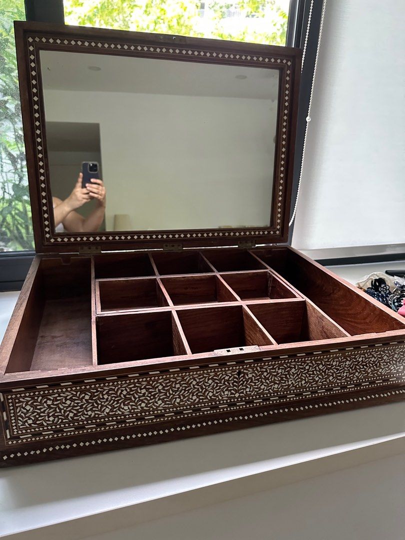 Teak bone inlay dresser organiser with mirror, Furniture & Home Living ...