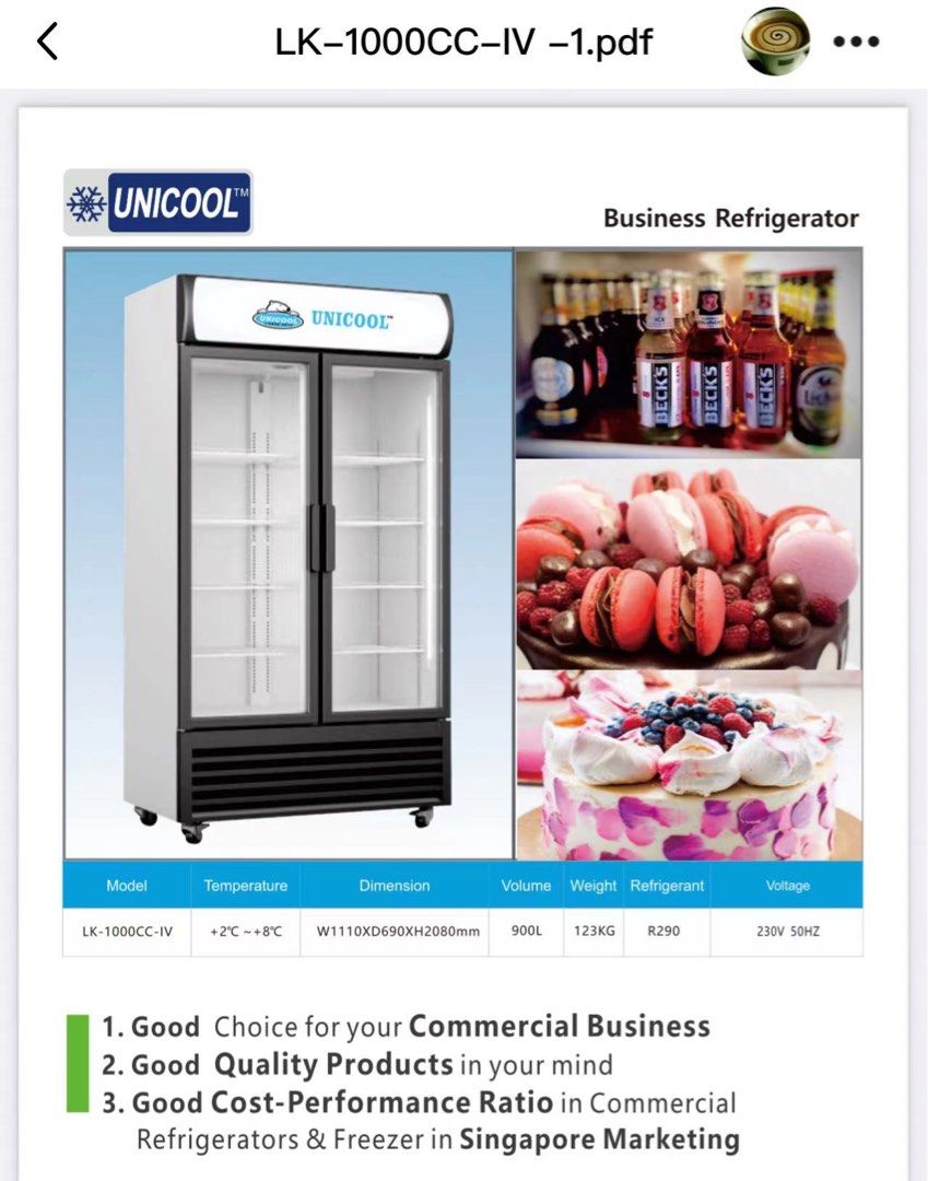 Unicool , Inverter glass door chiller $690(after EEG Grand), TV & Home Appliances, Kitchen ...