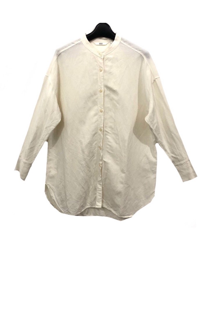 Uniqlo oversized Linen Polo, Women's Fashion, Tops, Longsleeves on ...